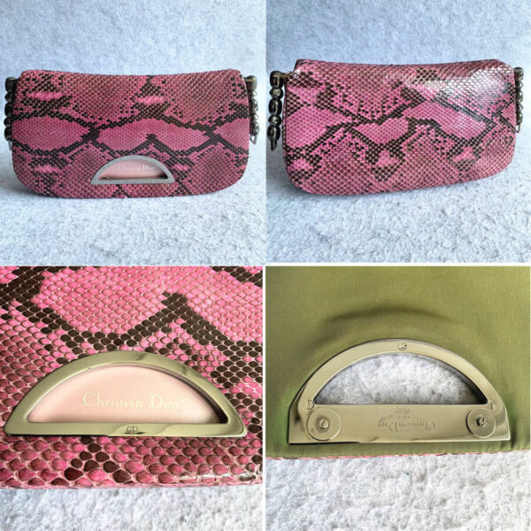 Dior Vintage Malice Bag Pink/Black Leather/Snake Skin with Silver ...